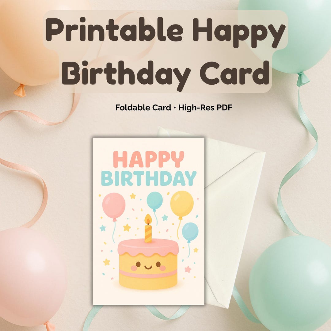 Printable Birthday Card | Cute Happy Birthday Card | A5 Folded ...
