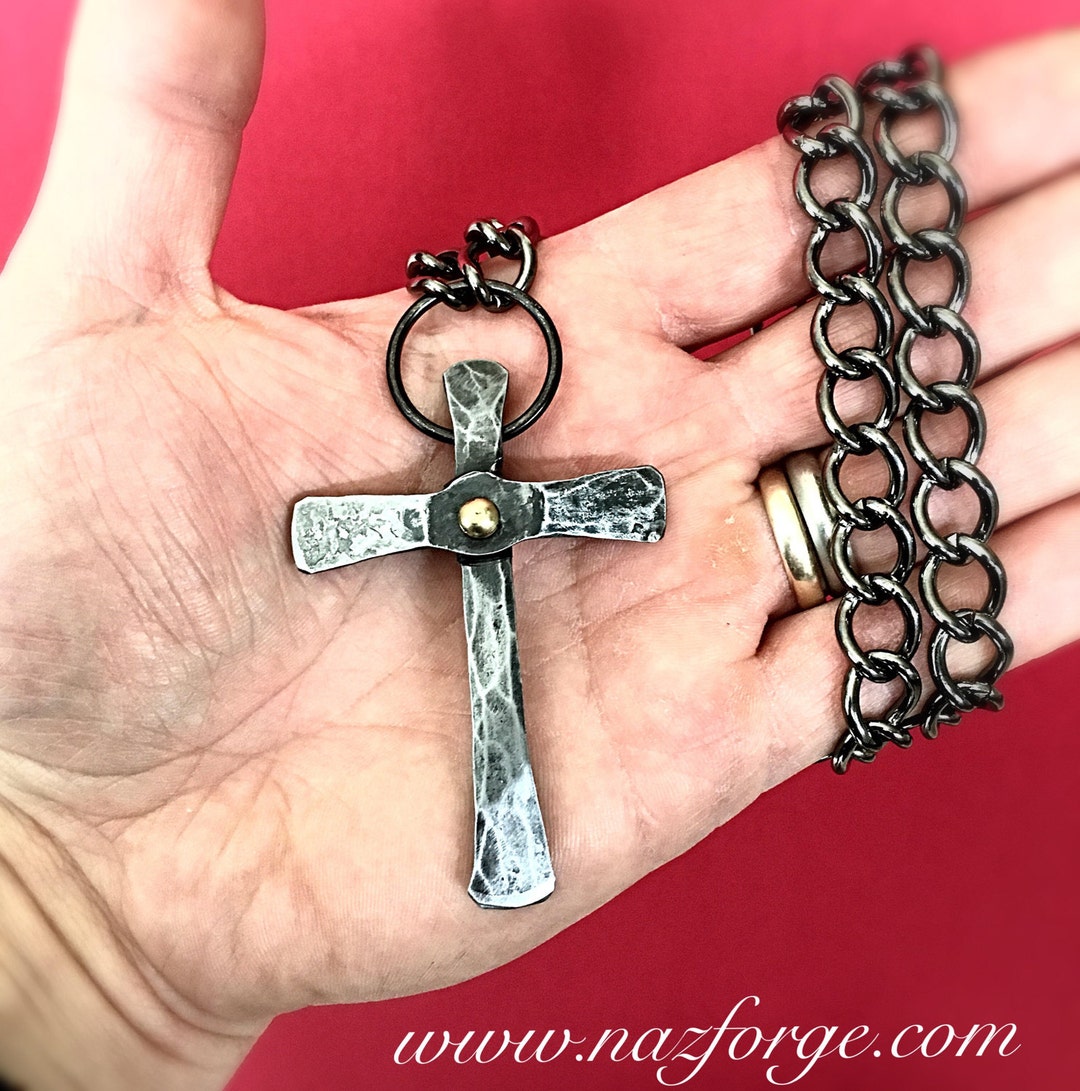 FORGED CROSS PENDANT With Chain Necklace - Hand Forged by Blacksmith ...