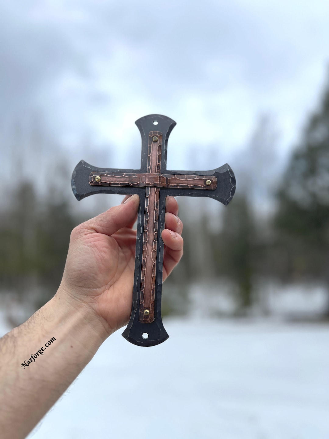 LARGE CHRISTIAN CROSS Wall Fixture Made of Iron & Copper, Gift Idea for ...