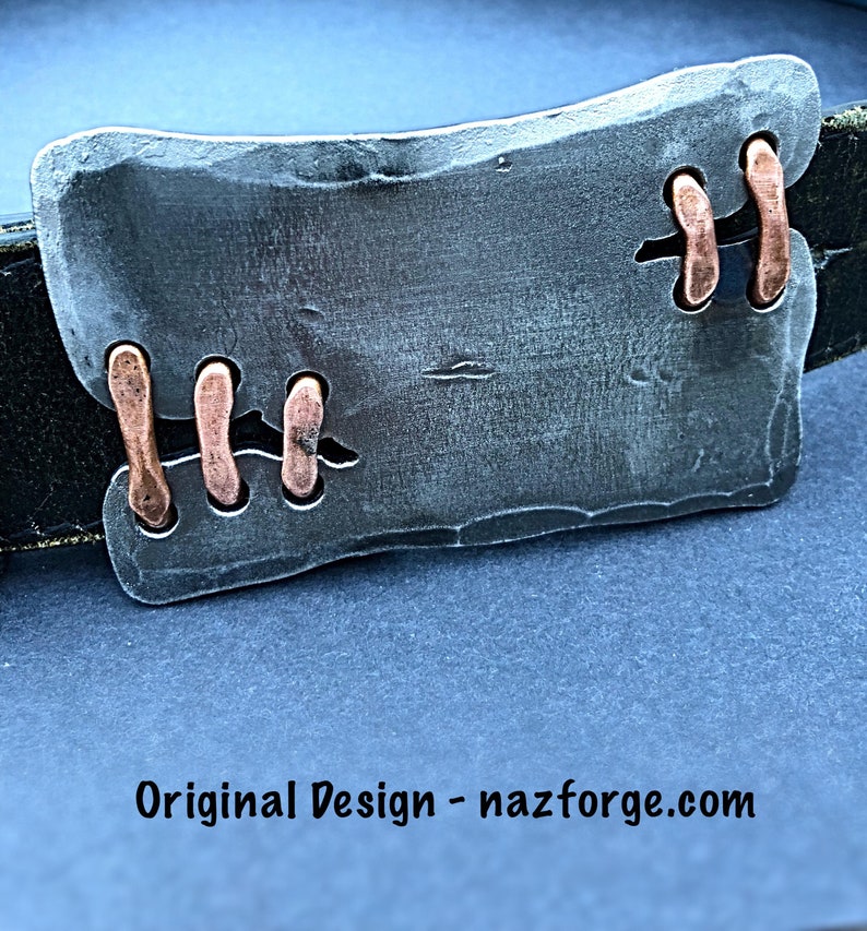 FORGED BELT BUCKLE Copper Stitched , Hand Made by Blacksmith Naz ...