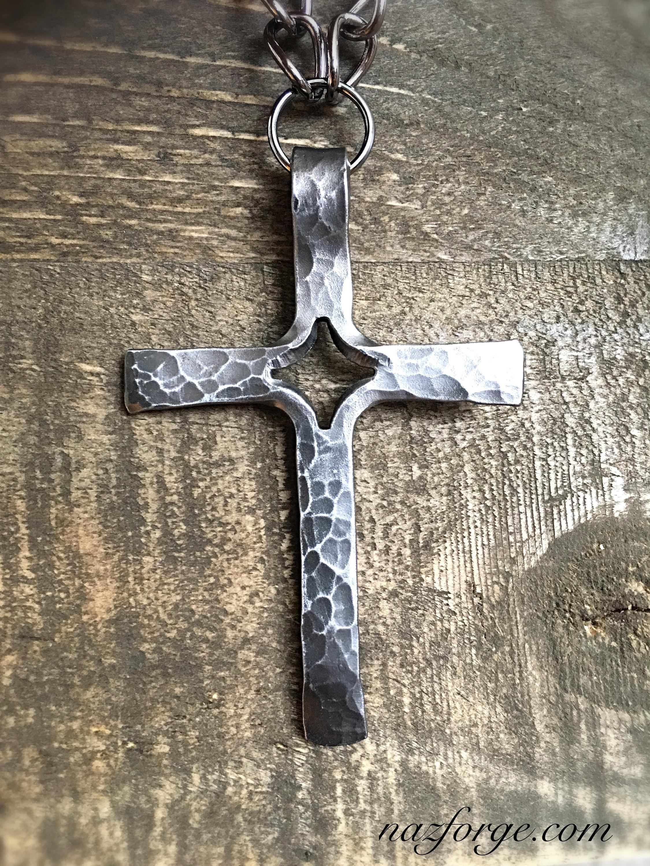 MEDIUM CROSS PENDANT Necklace Hand Forged and Signed by Blacksmith Naz