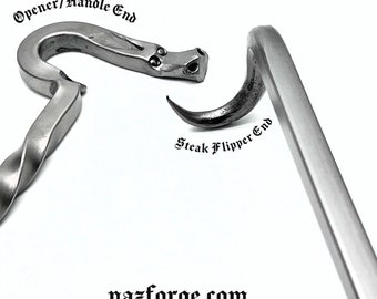 BBQ TOOL Steak Flipper With Bottle Opener Hand Forged Grill Tool ...
