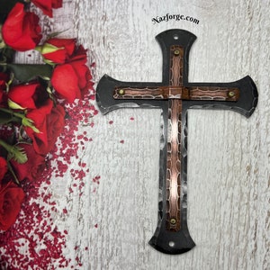 LARGE CHRISTIAN CROSS Wall Fixture Made of Iron & Copper, Gift Idea for ...