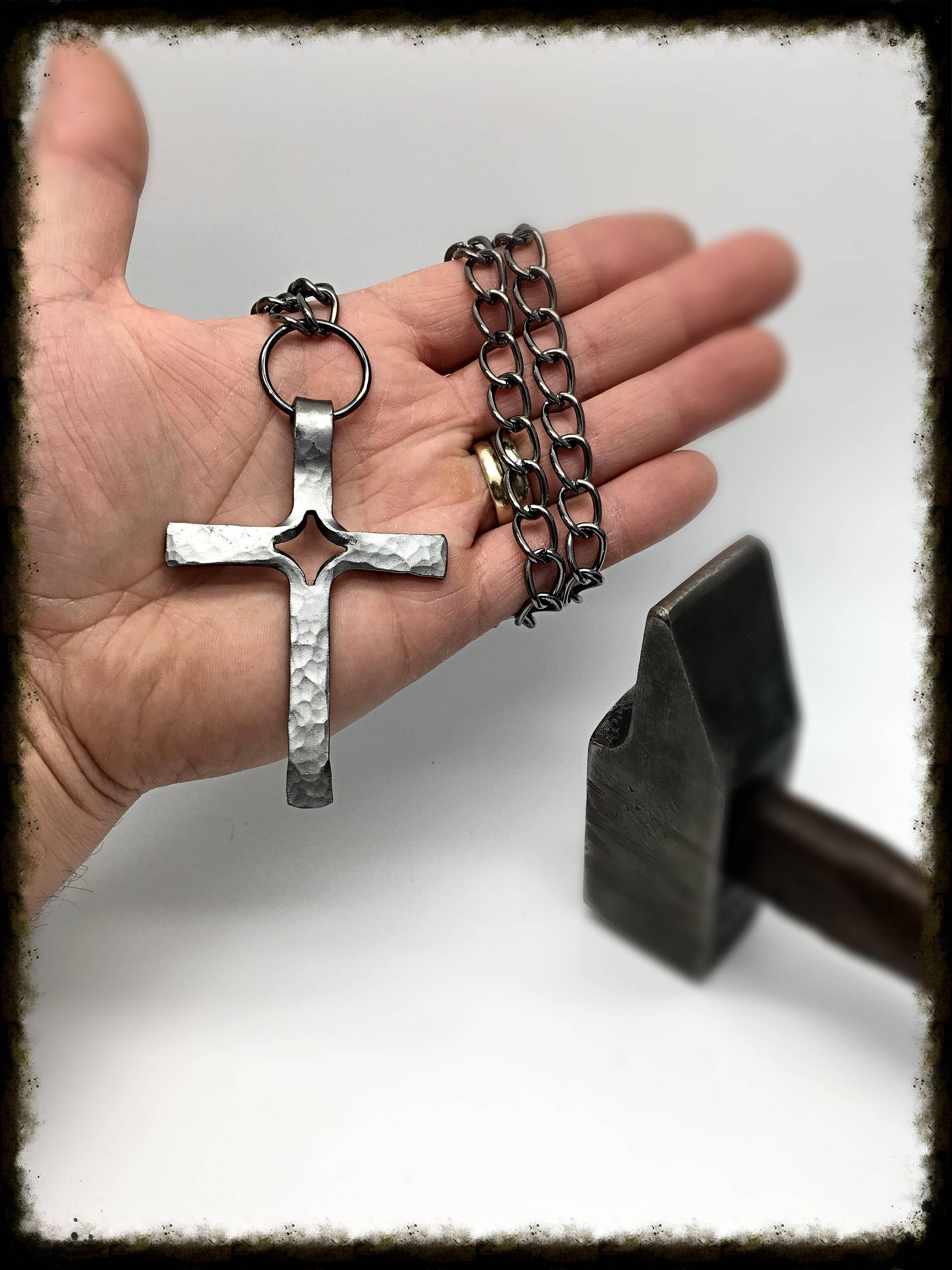 MEDIUM CROSS PENDANT Necklace Hand Forged and Signed by Blacksmith Naz