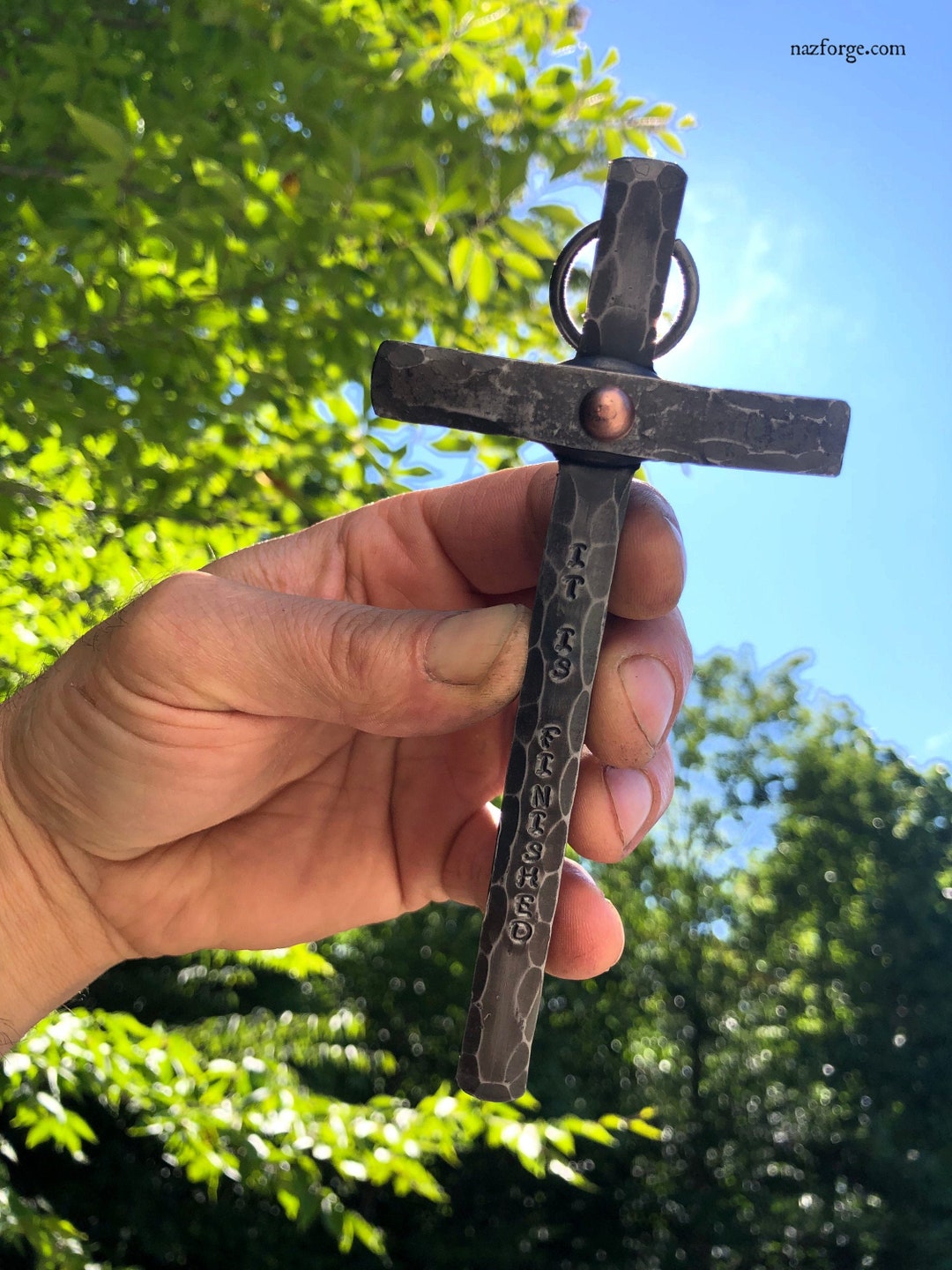 FORGED IRON CROSS With Hammer Texture - Hand Forged by Blacksmith Naz ...