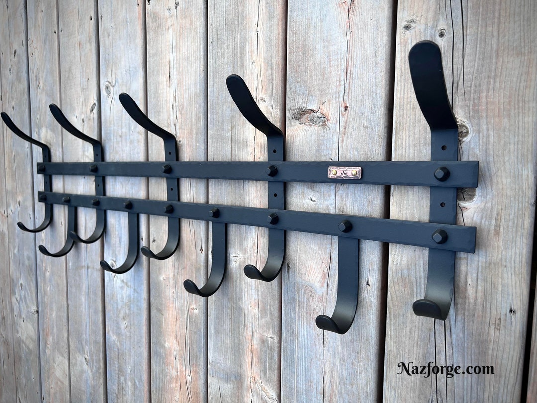IRON COAT RACK Treated With Black Powder Coat (hand Forged by a Blacksmith ) - Rustic Hooks - by ...