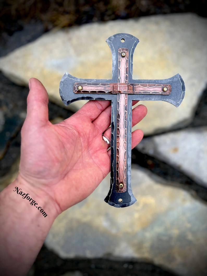 LARGE CHRISTIAN CROSS Wall Fixture Made of Iron & Copper, Gift Idea for ...