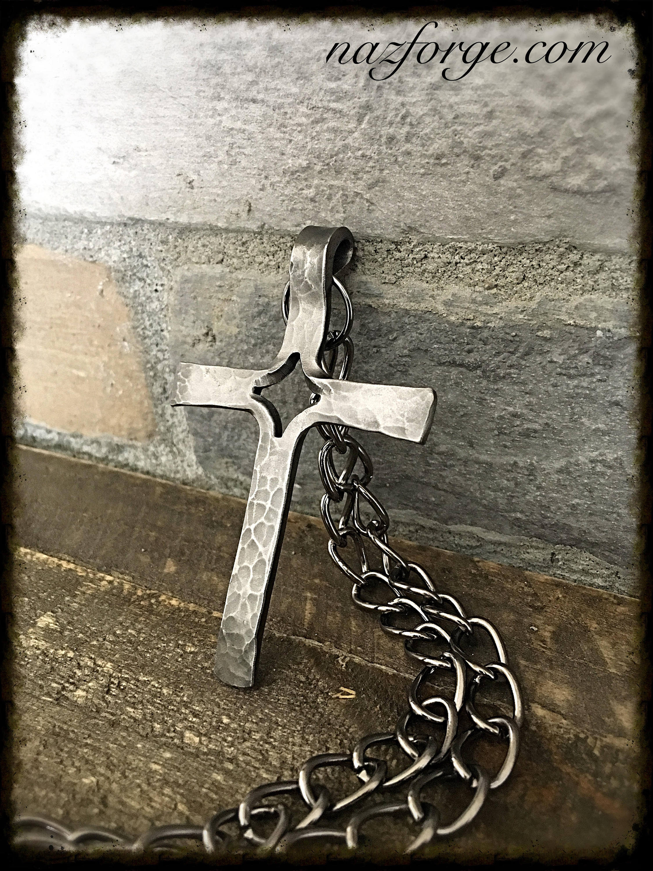 MEDIUM CROSS PENDANT Necklace Hand Forged and Signed by Blacksmith Naz
