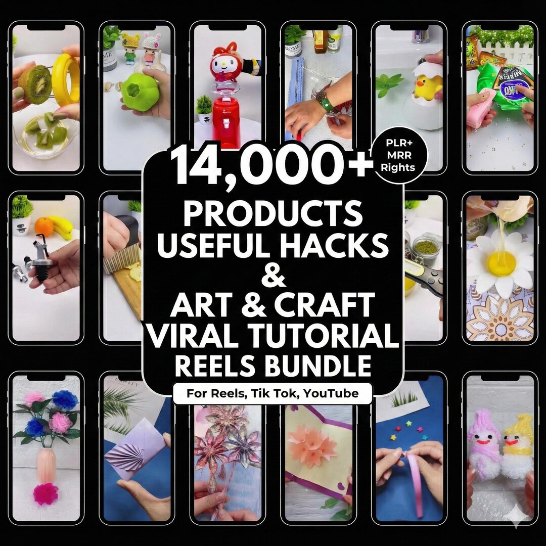 Viral Reels Bundle Art & Craft Tutorials DIY Videos Product Hacks PLR ...