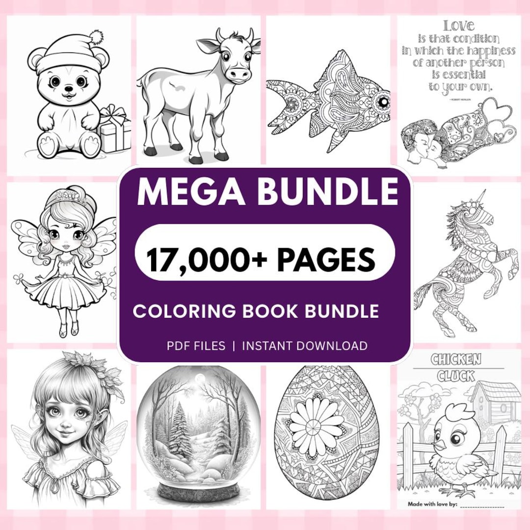 17000 Plus Coloring Pages Mega Bundle Printable Kids Animals Fairies ...