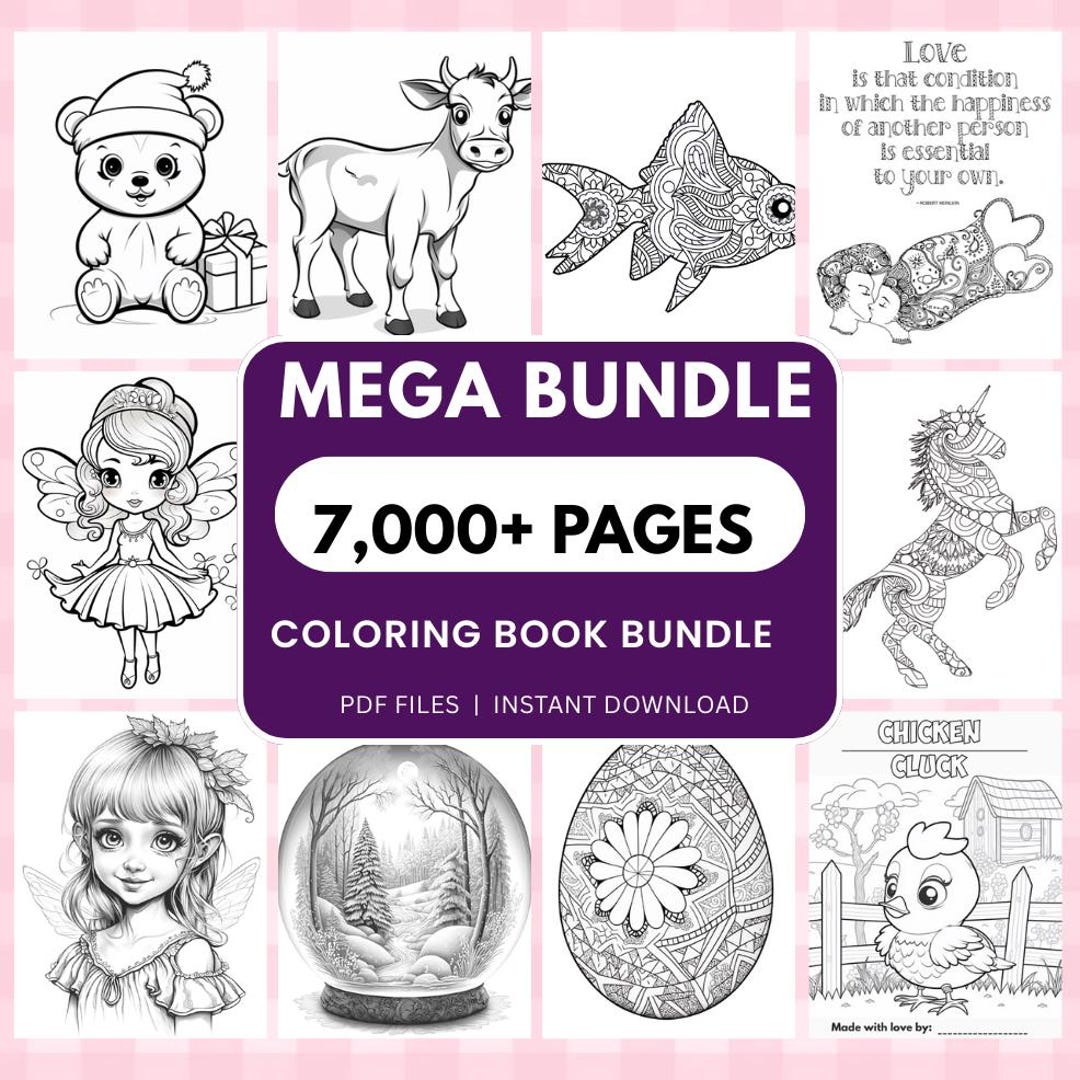 Printable Coloring Pages Mega Bundle 7000 Plus Kids Animals Fairies ...