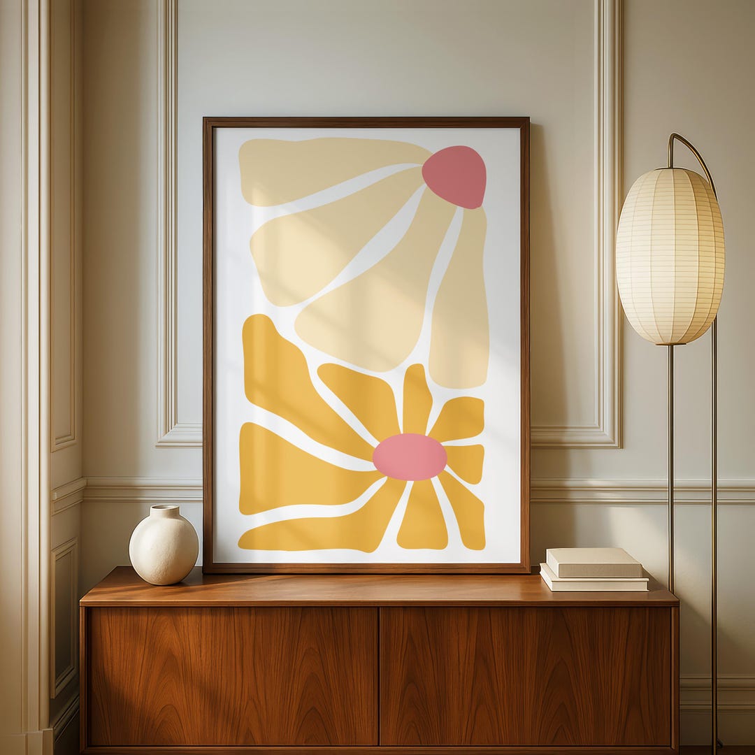 Modern Abstract Flower Printable Wall Art Mid Century Digital Download ...