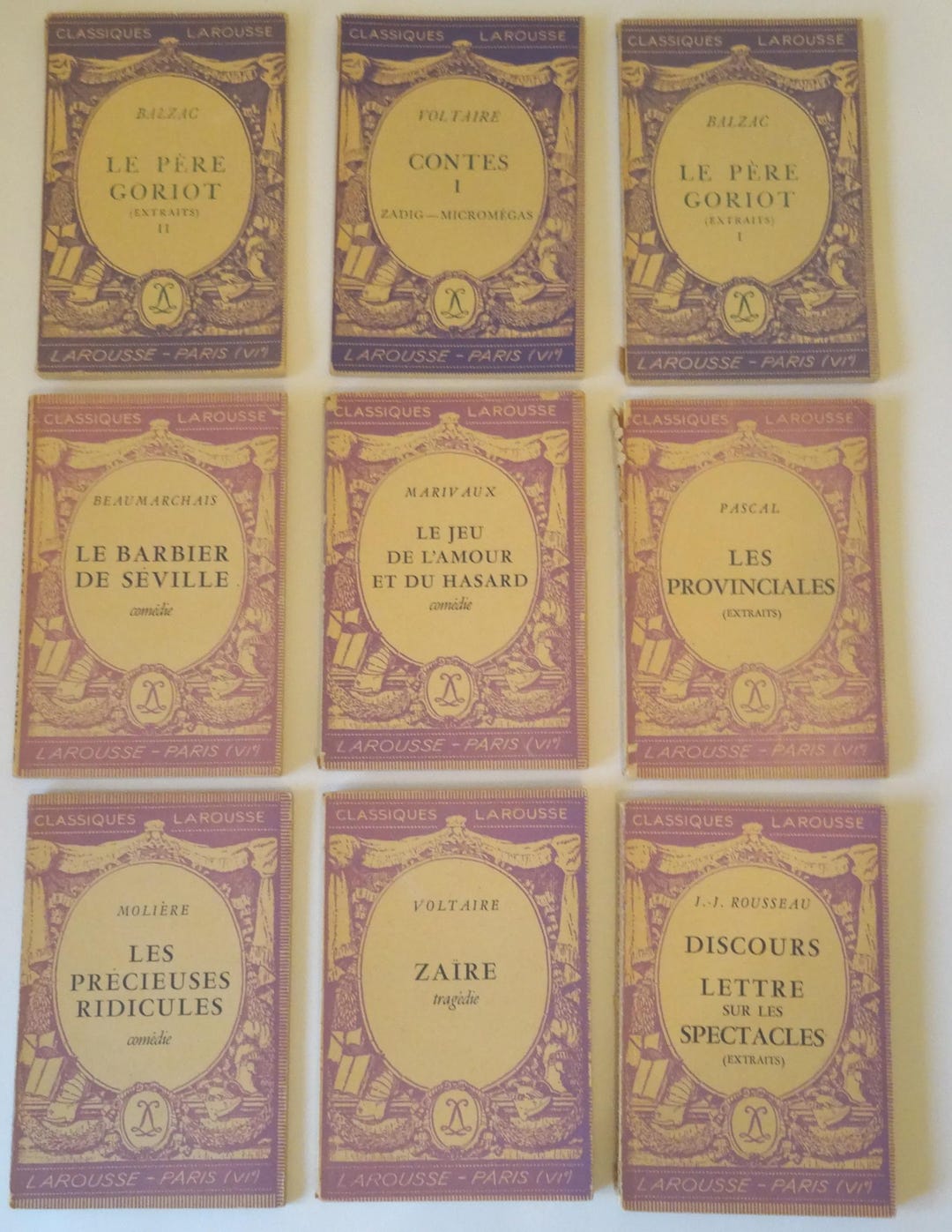 Antique Vintage Collection of Nine French Style Larousse Book Classic ...