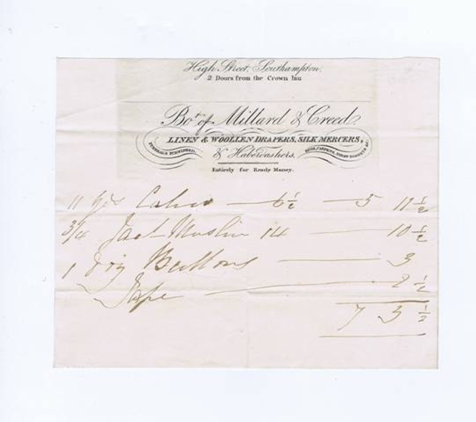 Antique British Haberdasher's 19th C Copperplate Engraved Letter and ...