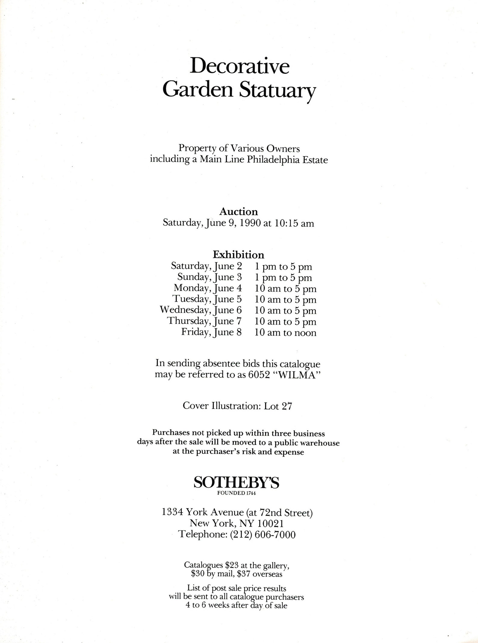 Decorative Garden Statuary. Sotheby's Catalogue June 9, 1990 History ...