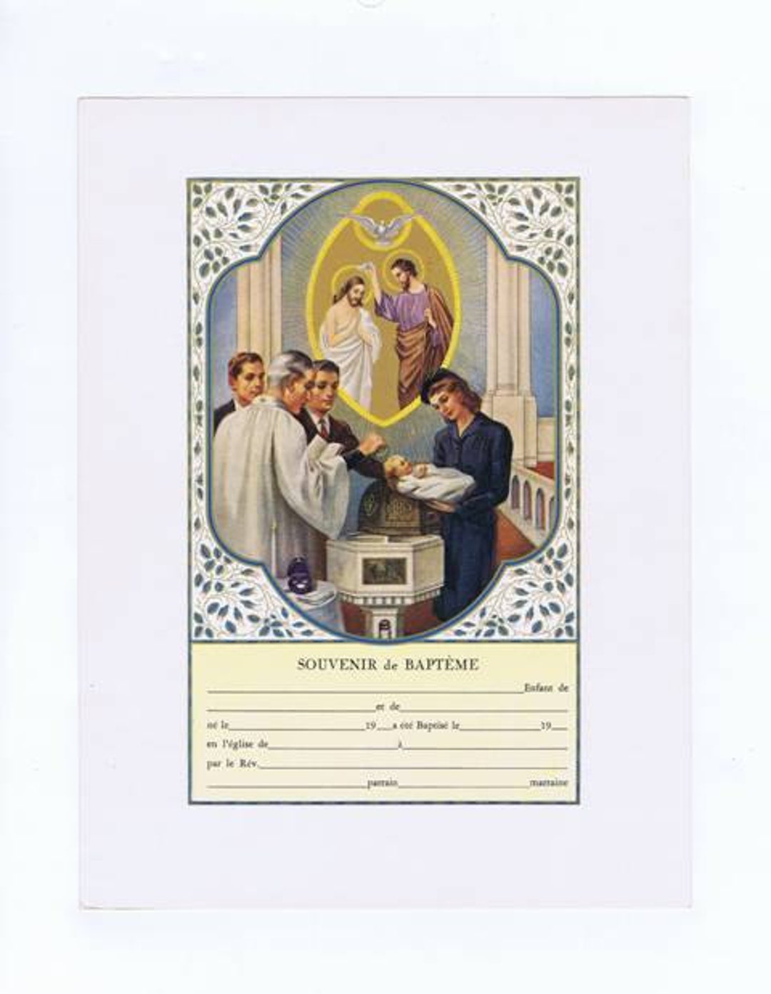 Antique Vintage French Baptism Certificate, C. 1940s - 1950s Baby Child ...