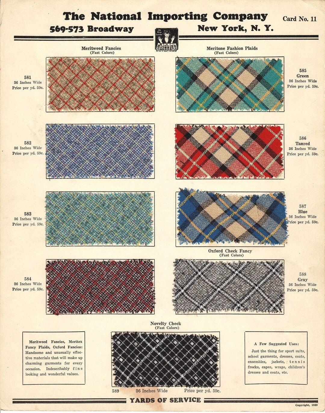 Antique Vintage Fabric Sample Swatches National Importing Co Broadway ...