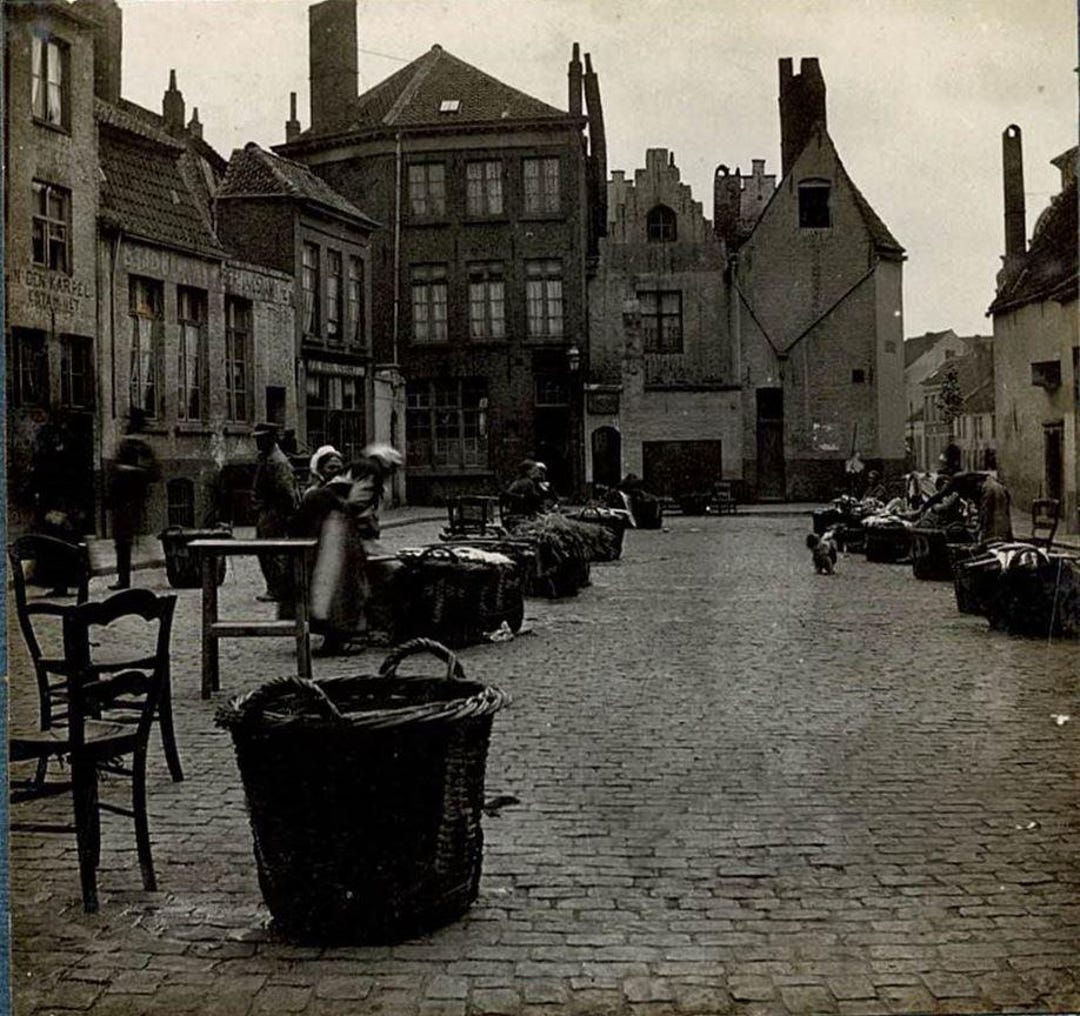 Antique Photograph Fish Market Square, Bruges, Belgium Circa 1900 Large ...