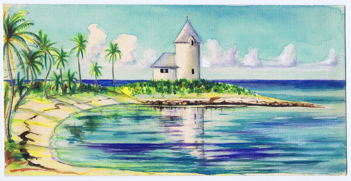 Antique Vintage Retro Bermuda Art Souvenir Watercolors Three - Etsy