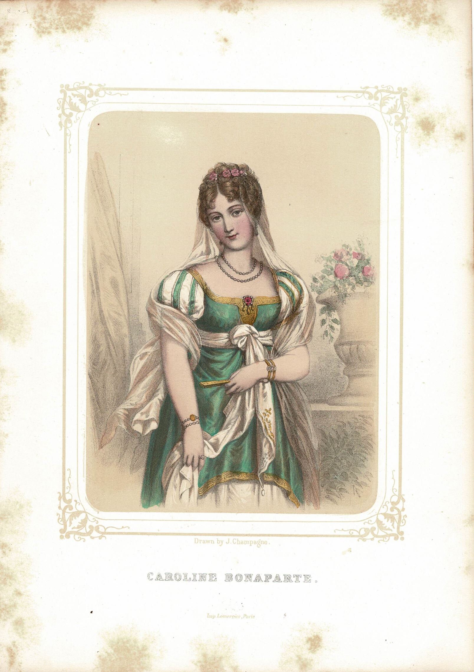 Antique Portrait of Caroline Bonaparte French Color Lithograph 1857 ...