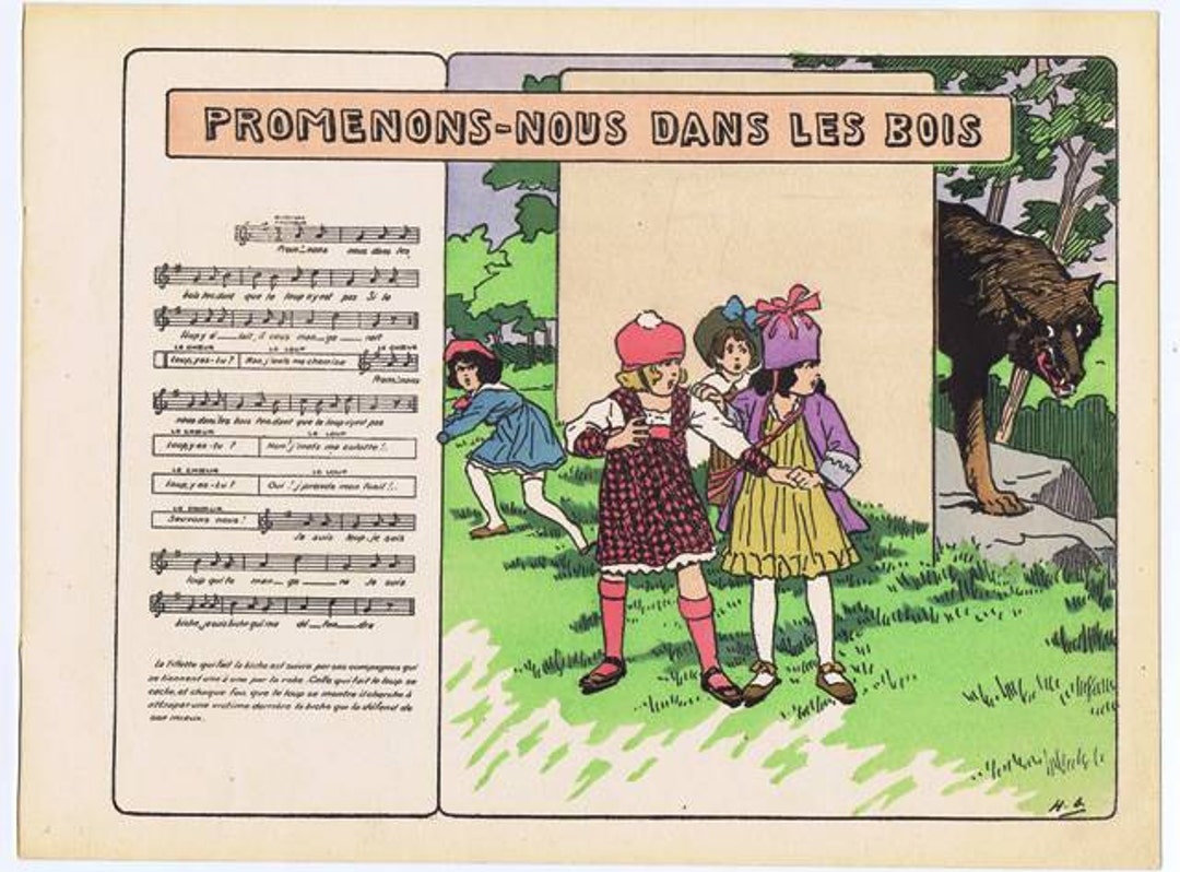French Children Song Book Color Print Promenons Nous Little Girls in ...