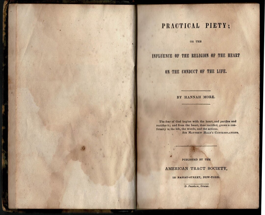 Antique Vintage Practical Piety Book Hannah More Am Tract Society 19thc ...