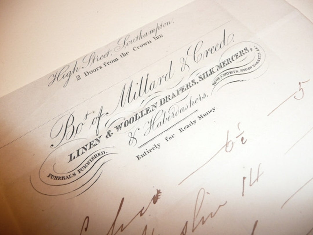 Antique British Haberdasher's 19th C Copperplate Engraved Letter and ...