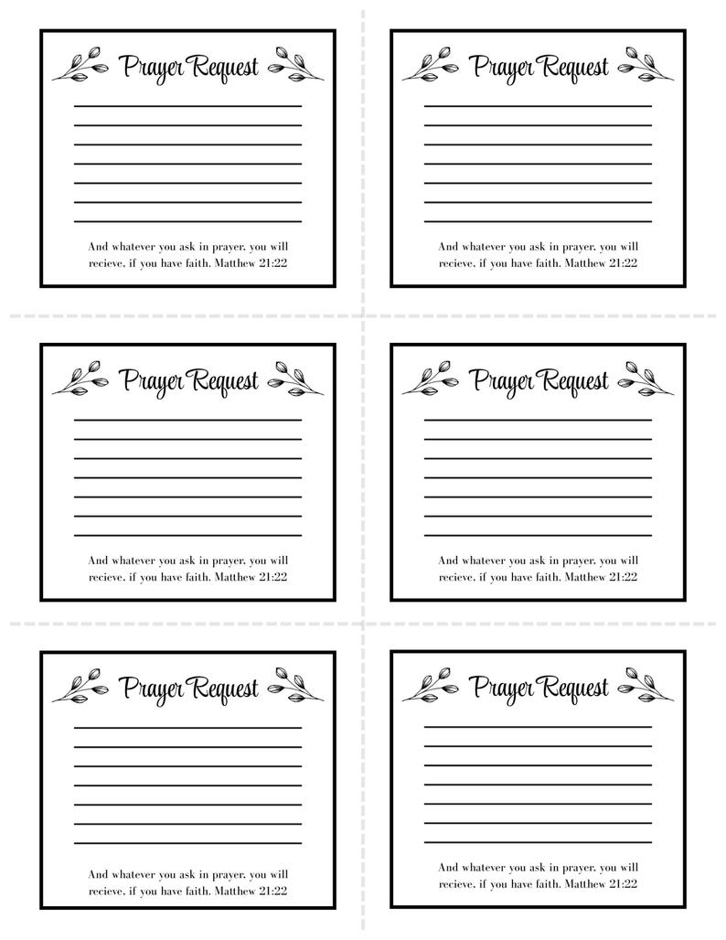 Prayer Request Cards, Digital Download, Set of 6, Bible Verse ...