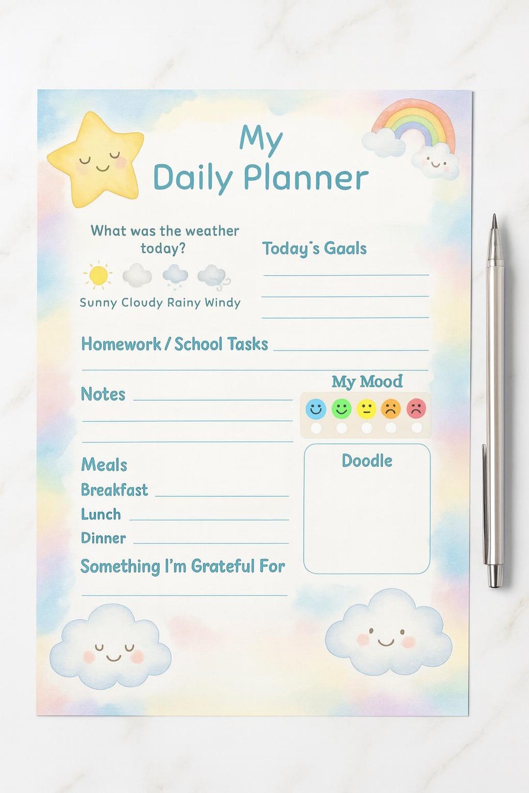 Printable Kids Daily Planner | Cute Pastel Morning Routine Chart ...