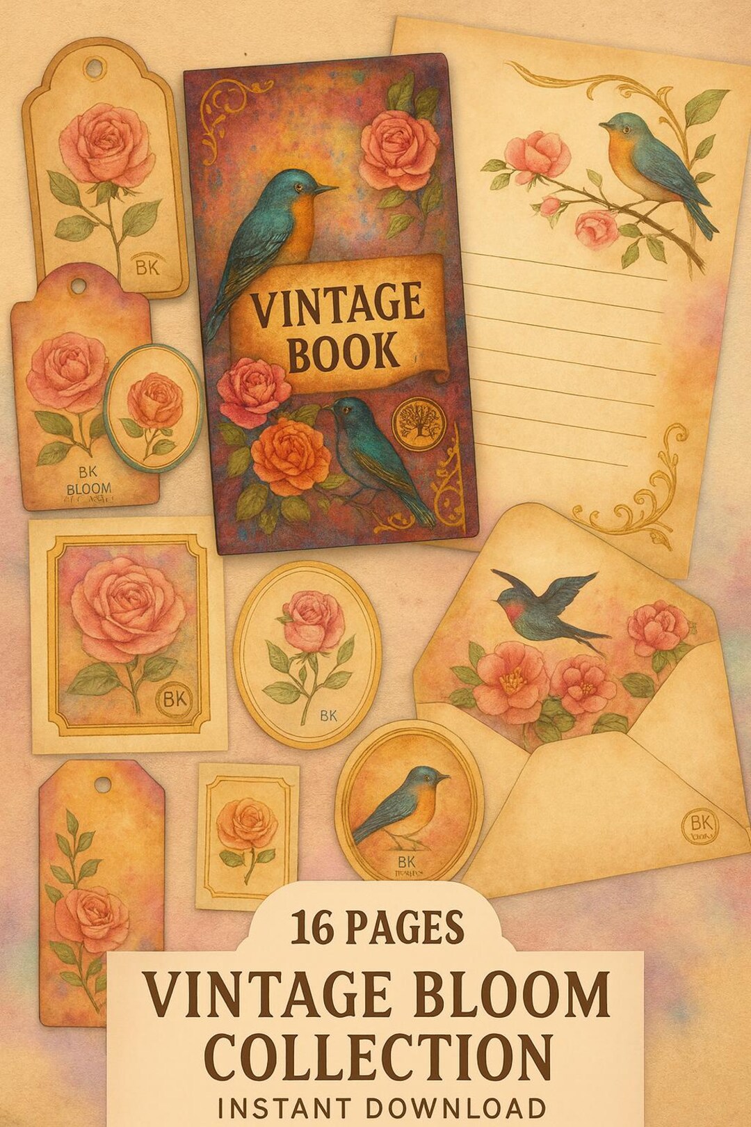Bird Junk Journal Kit Printable Vintage Relaxing Mindful Scrapbook ...