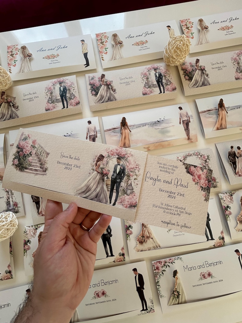 Custom Sliding Wedding Invitation – Elegant Floral Design With Couple ...