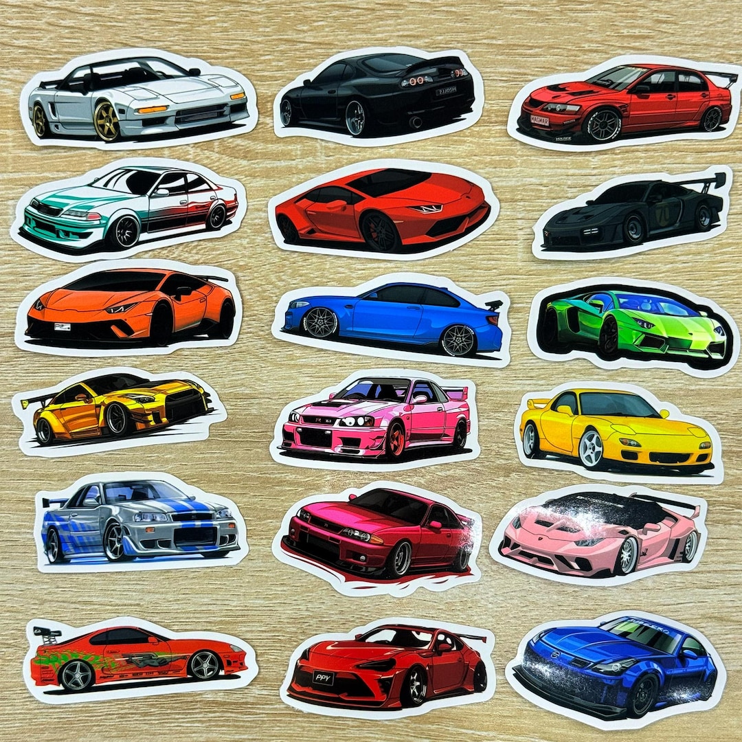 60pcs JDM Car Sticker Pack – Drift Car Vinyl Stickers for Laptop, Tool ...