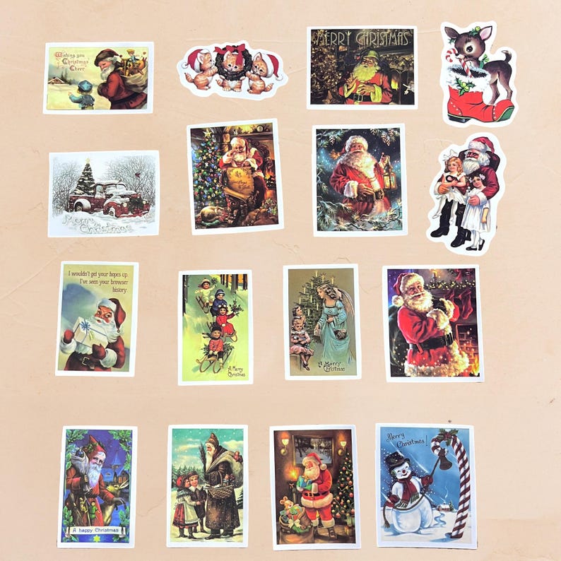 Vintage Christmas Stickers Pack – Cute Santa, Retro Holiday Vinyl ...