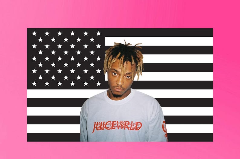 Juice WRLD Black & White American Flag Tapestry | Rapper Wall Art | Hip ...