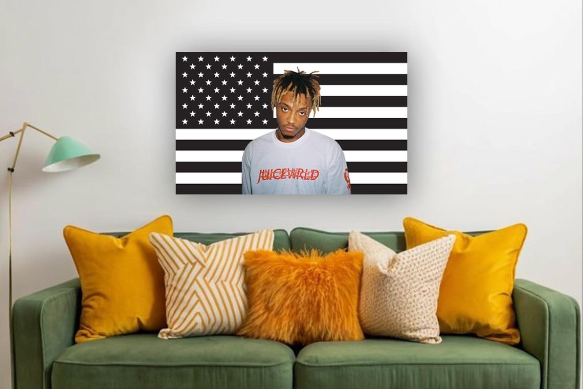 Juice WRLD Black & White American Flag Tapestry | Rapper Wall Art | Hip ...