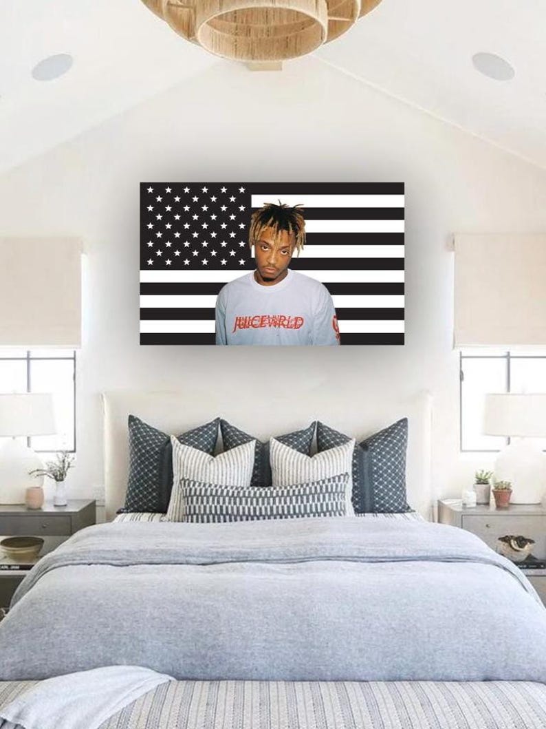 Juice WRLD Black & White American Flag Tapestry | Rapper Wall Art | Hip ...
