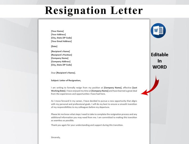 Professional Resignation Letter Template Printable, Notice of ...