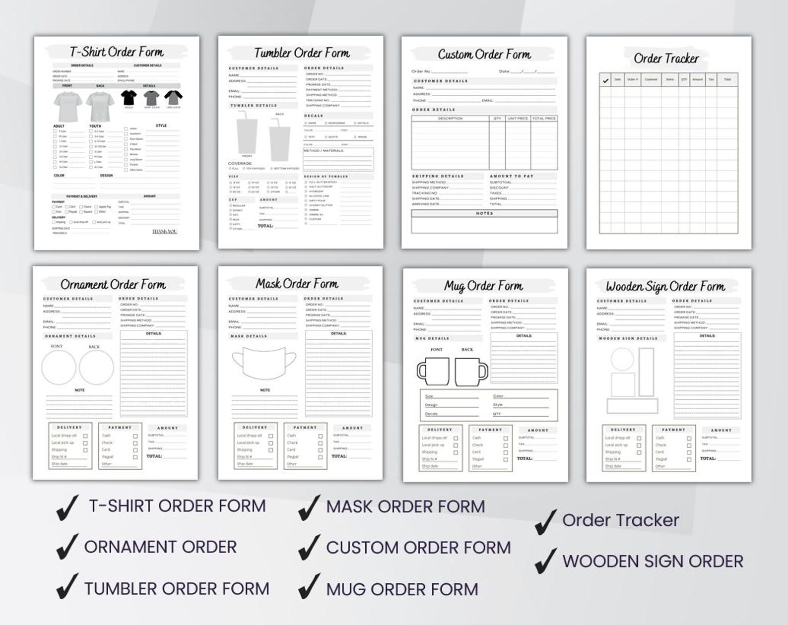 Editable Order Forms Bundle, T-shirt, Tumbler, Invoice Template ...