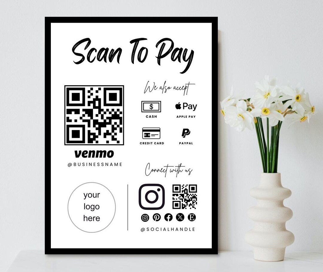 Scan To Pay Vorlage. QR Code Schild für kleine Unternehmen. Digitaler ...
