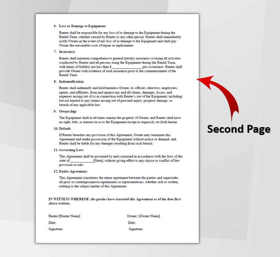 Equipment Rental Agreement Template Editable, Construction Supplies ...