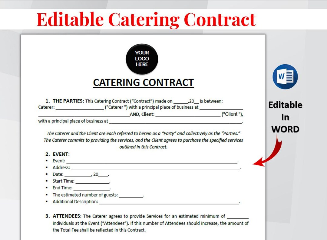 Catering Contract Agreement Template Printable, Editable Catering ...