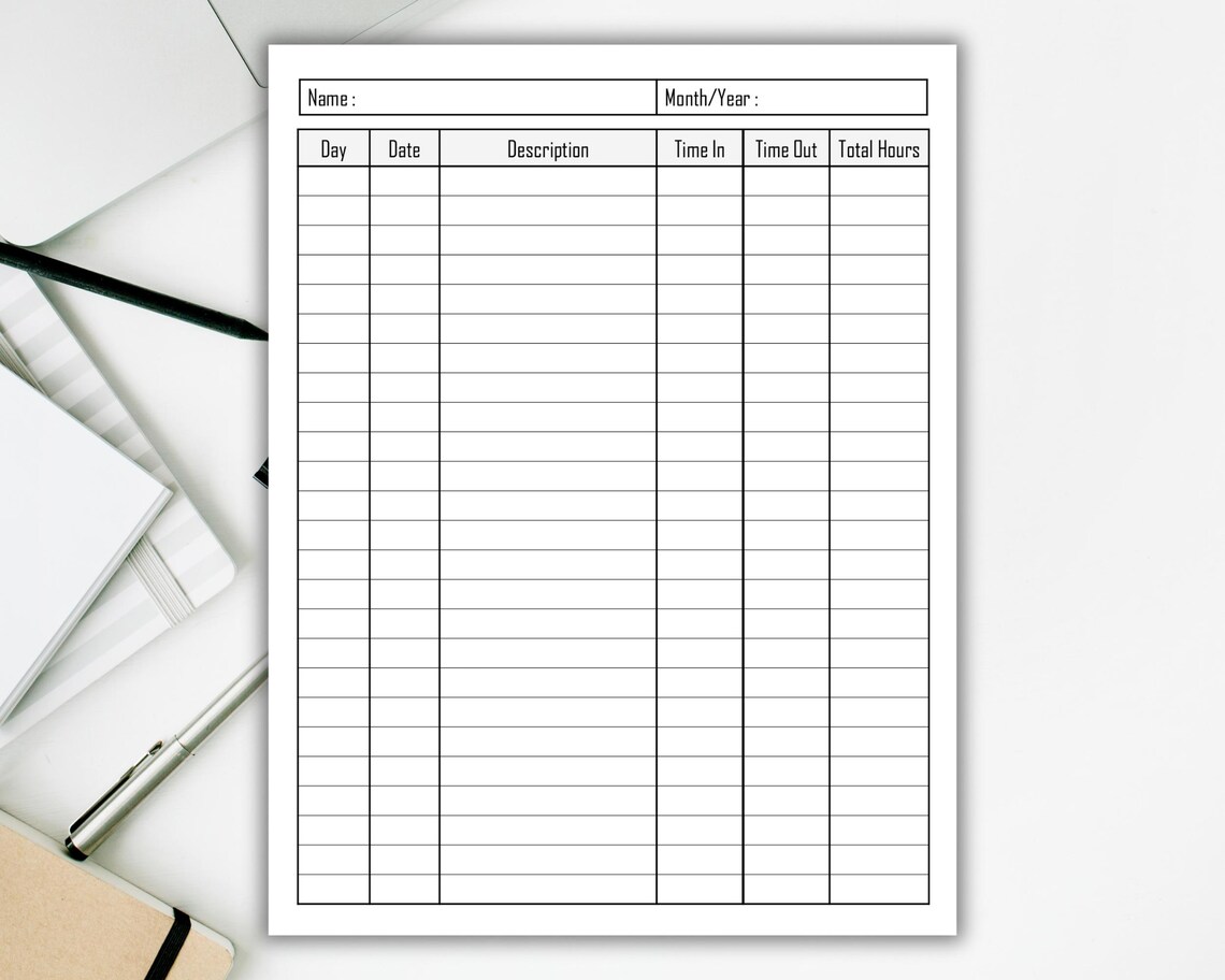 Time Sheet Log Printable | Employee Timesheet Template | Work Hours ...