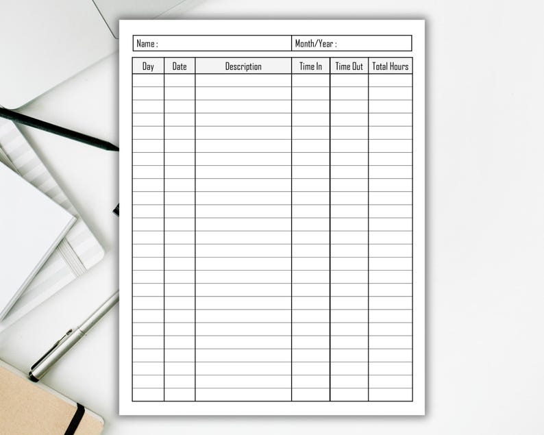 Time Sheet Log Printable | Employee Timesheet Template | Work Hours ...
