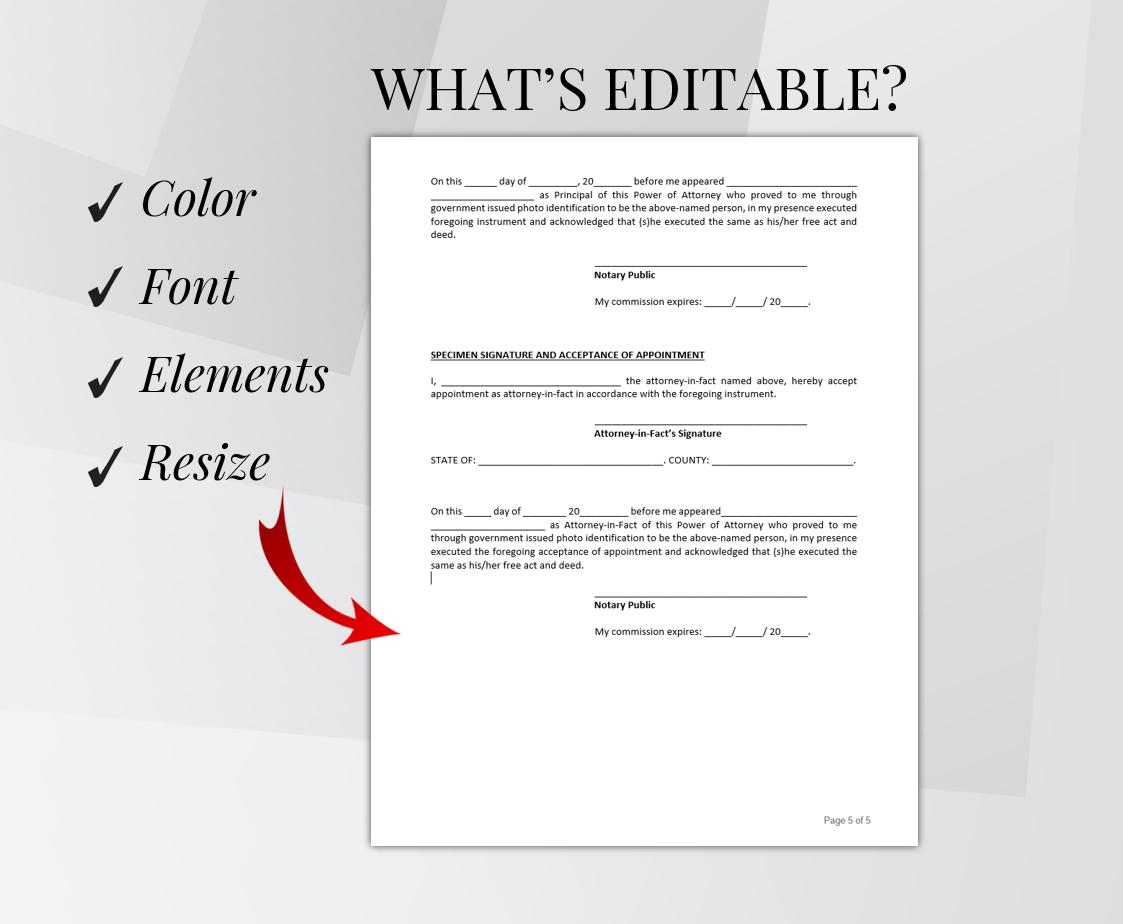 Printable Durable Power of Attorney Template | Editable POA Form | POA ...