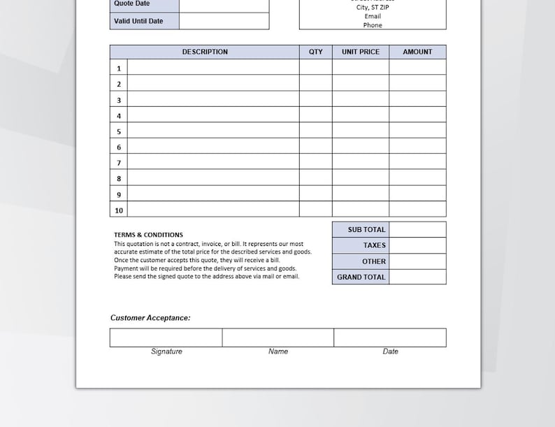 Quote Template Printable, Editable Quote Form Small Business, Job Quote ...