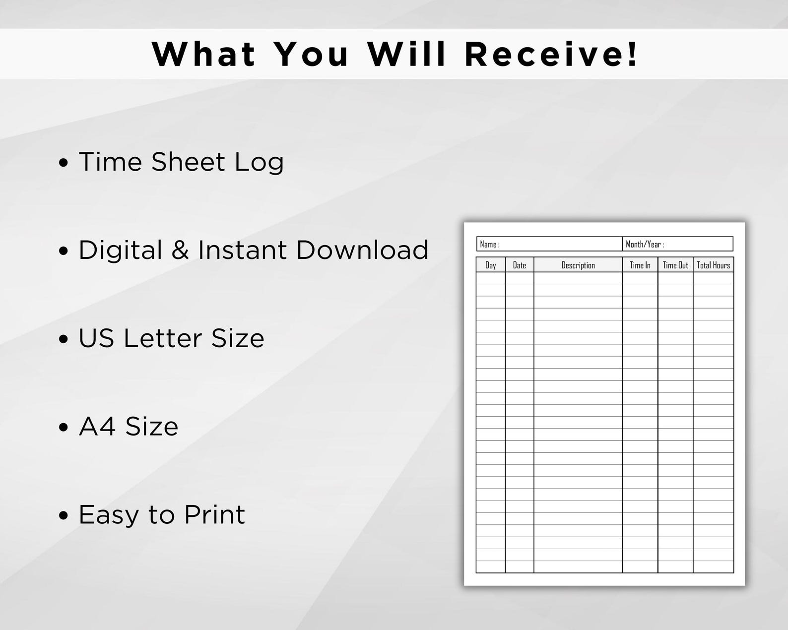 Time Sheet Log Printable | Employee Timesheet Template | Work Hours ...