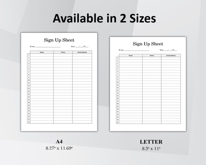 Editable Event Sign up Sheet Template | Printable Volunteer Form ...