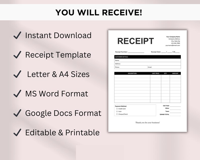 Receipt Template. Small Business Digital Receipt. Receipt Form ...