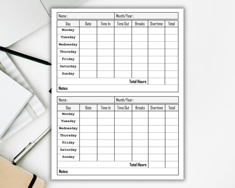 Weekly Time Sheet Log Printable, Employee Timesheet, Work Hours Tracker ...