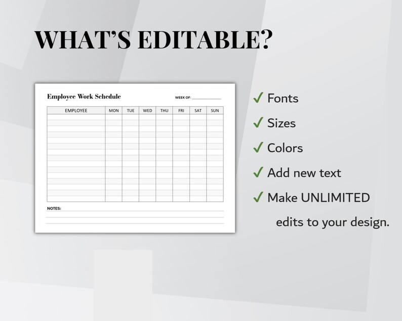 Employee Work Schedule Template, Employee Weekly Schedule Editable ...